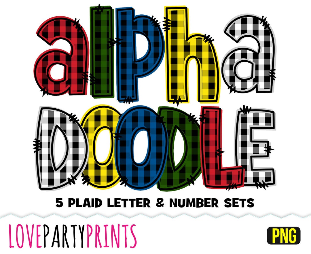 Plaid Doodle Letters Numbers PNG Font Uppercase & Lowercase - Etsy