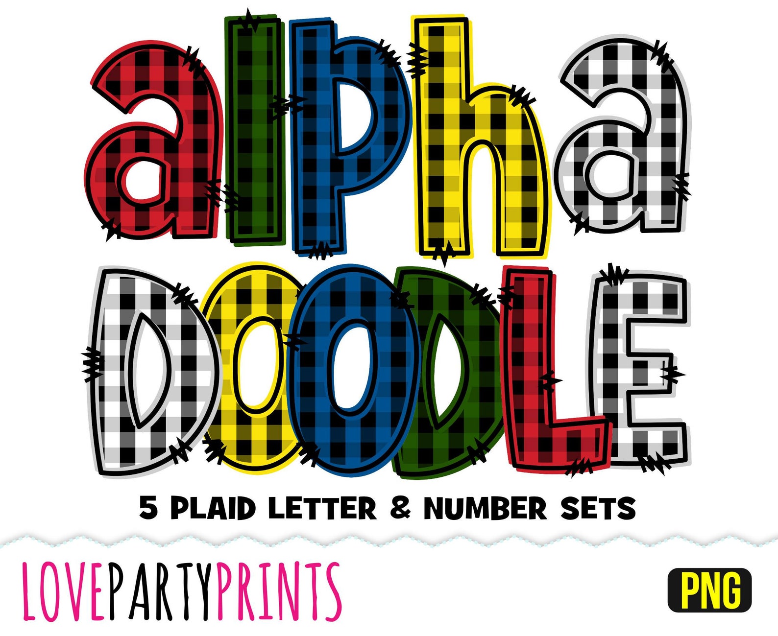 Plaid Doodle Letters Numbers PNG Font Uppercase & Lowercase - Etsy
