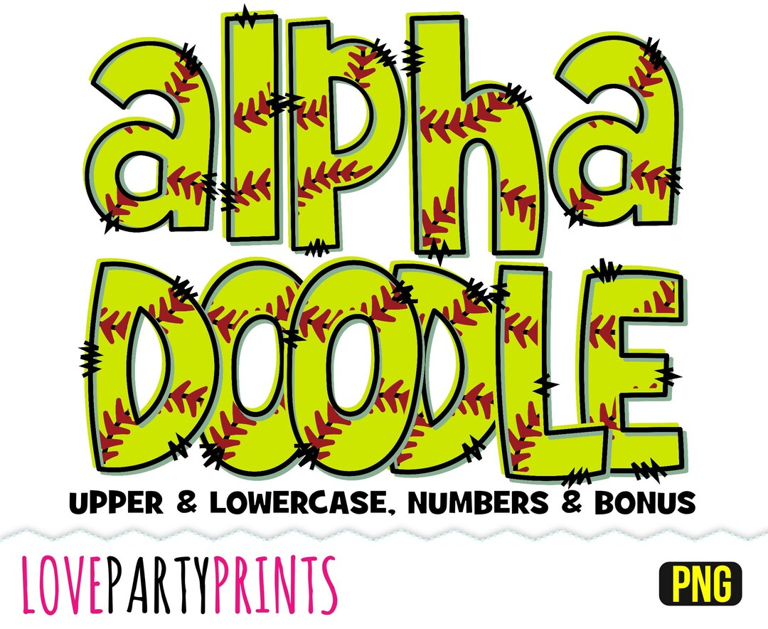 Softball Letters Numbers Doodle PNG Font Uppercase & - Etsy