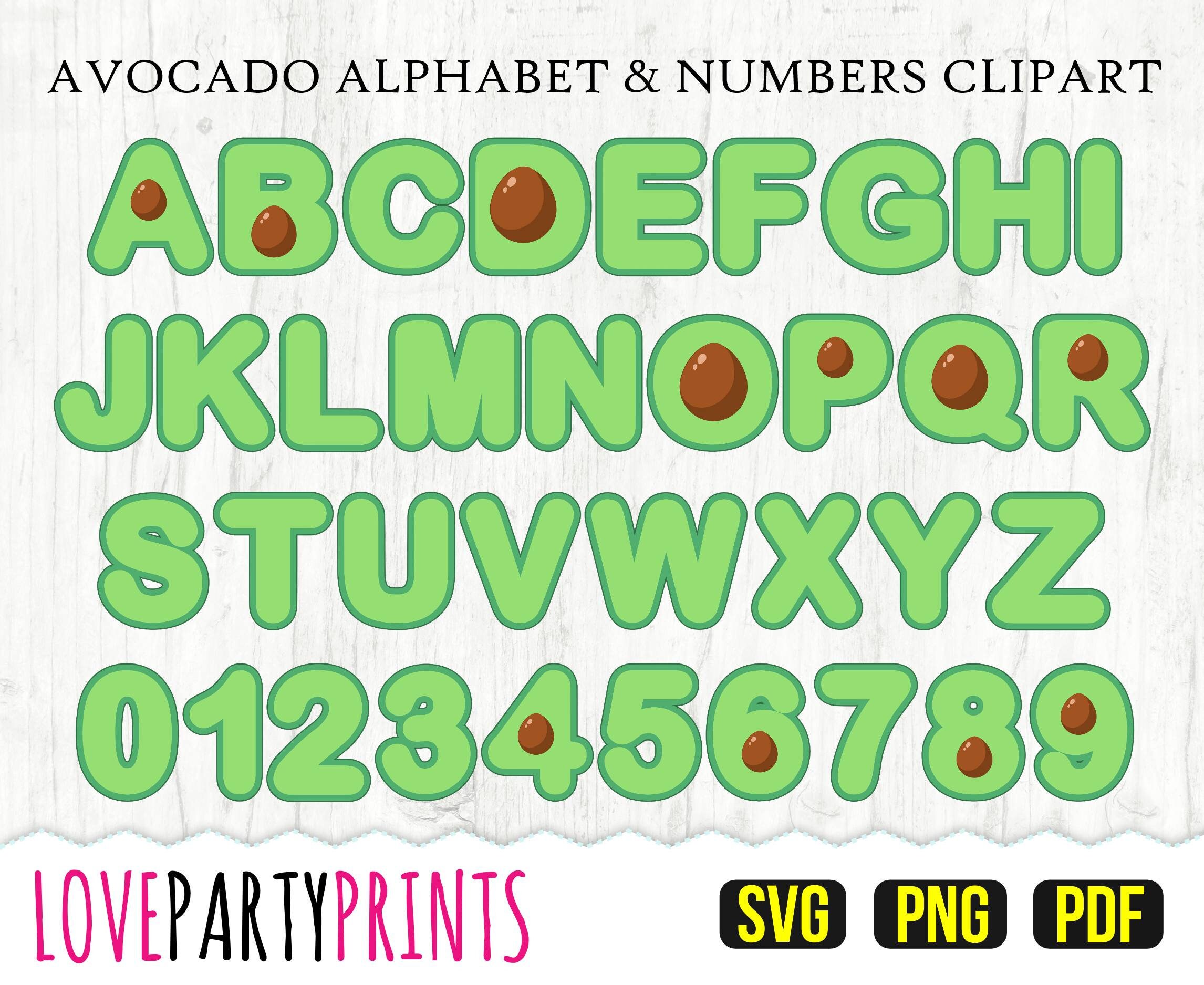 AVOCADO FONT SVG Png Pdf Clipart Font Avocado Alphabet - Etsy UK