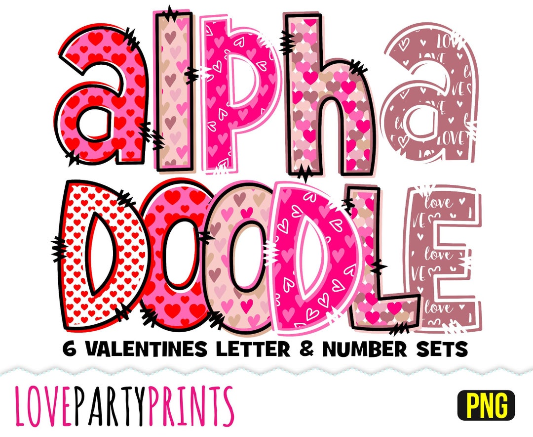 Valentine's Day Alphabet Doodle Font Bundle Uppercase & - Etsy
