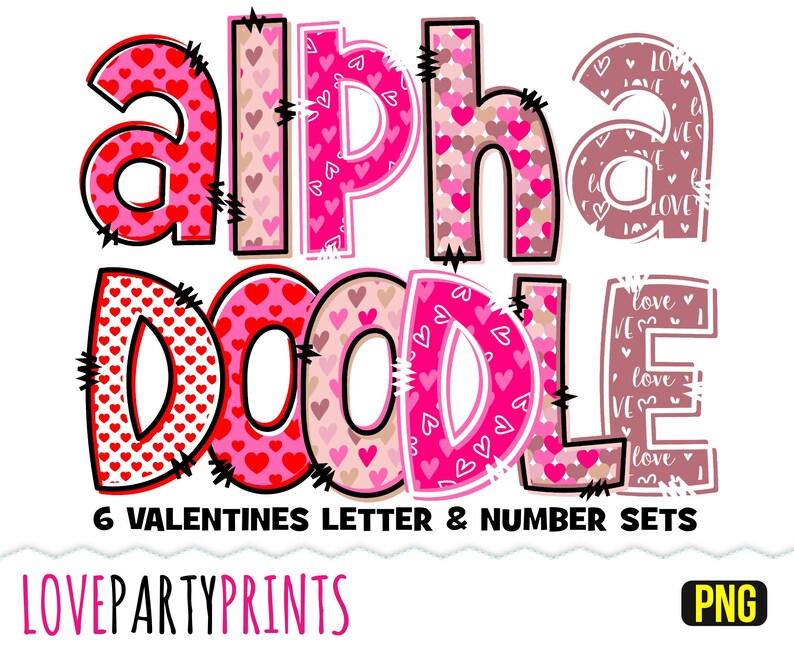 Valentine's Day Alphabet Doodle Font Bundle Uppercase & - Etsy