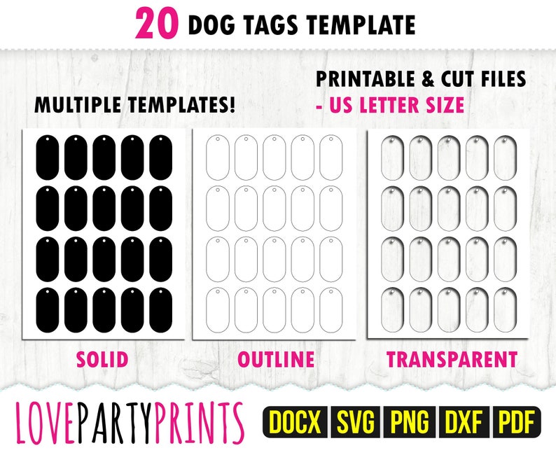 Dog Tag Template SVG, PDF, Png, Dxf, 30x60mm Tag, Ms Word Docx, 8.5"x11 ...