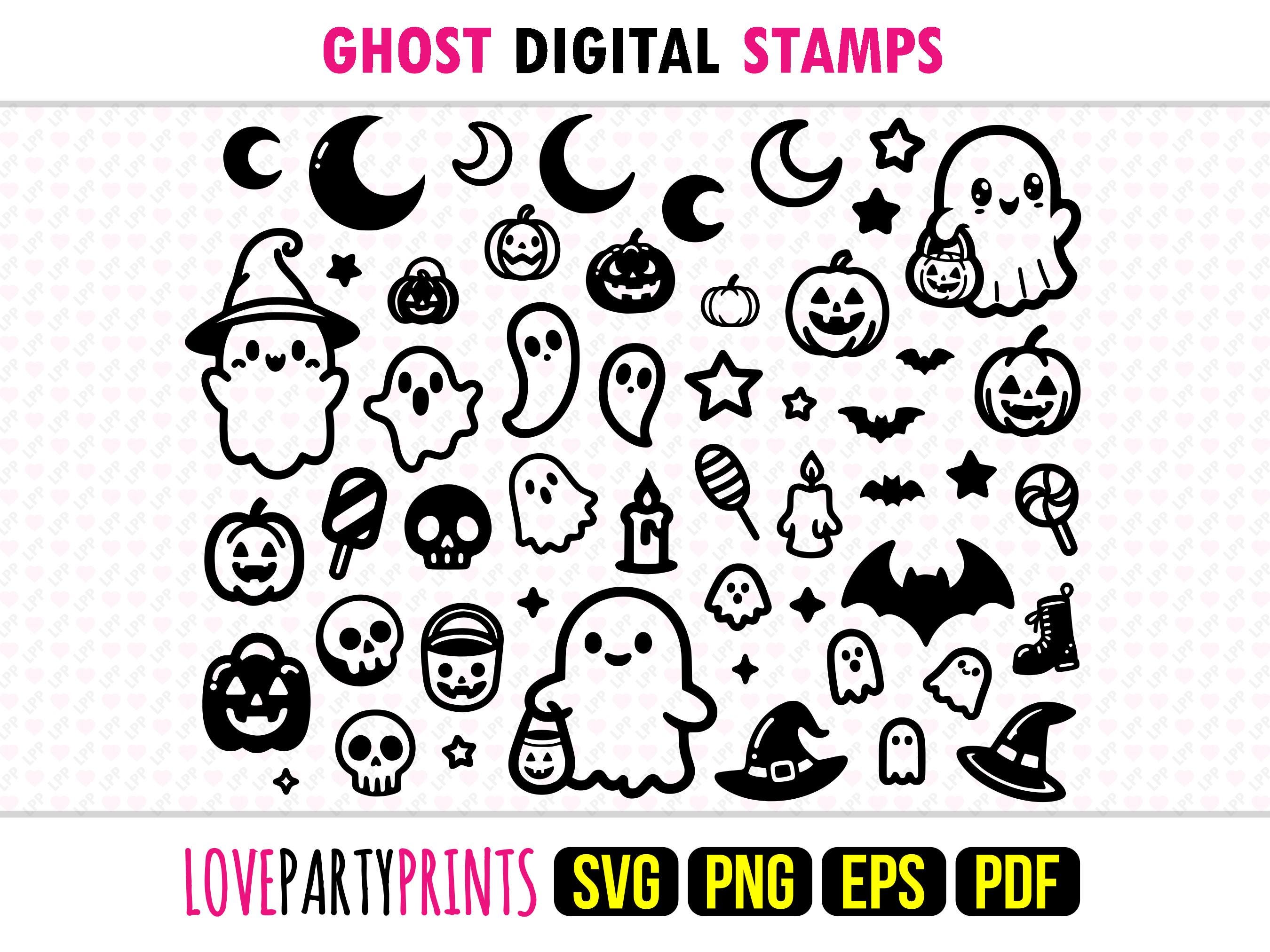 Halloween Ghosts Digital Stamps, 88 Line Art Clipart Bundle, Cute Ghost ...