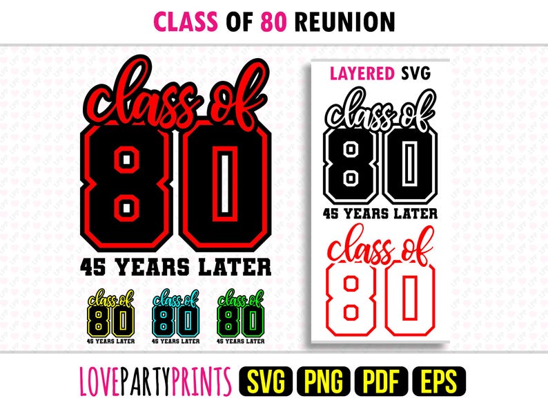 Reunion Class 80 SVG Png Pdf Eps, Class of 1980, 80s Graduate Senior ...