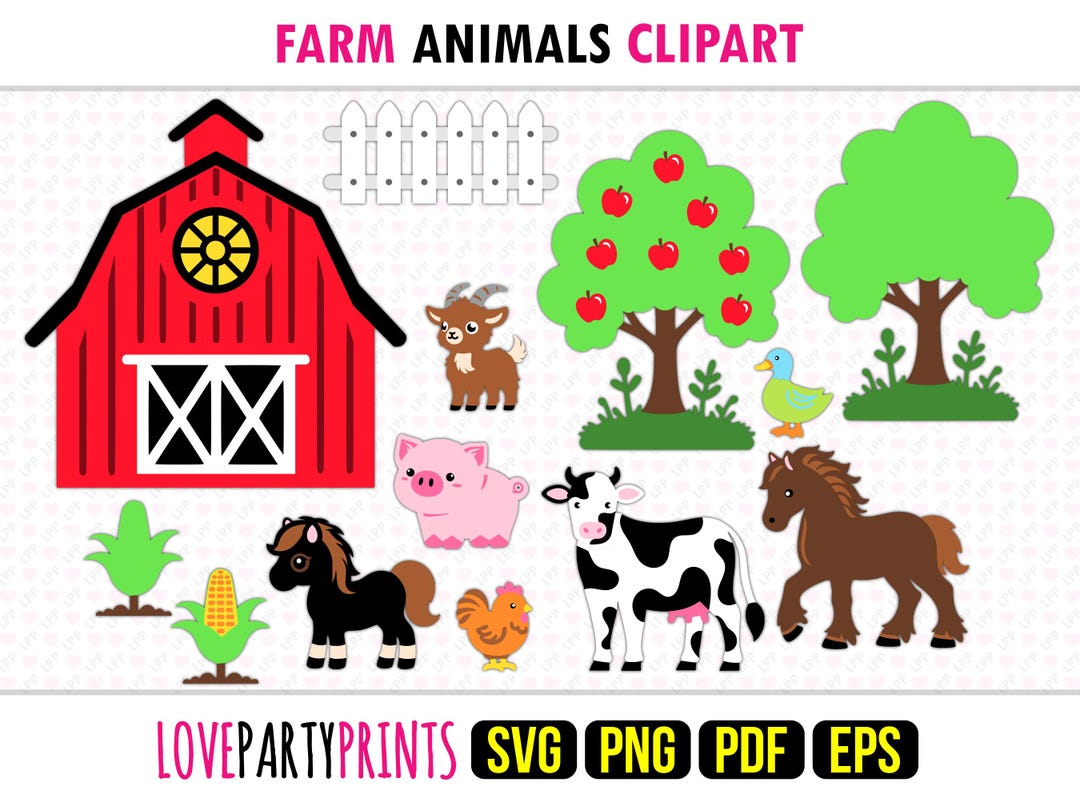 Kids Farm Clipart Bundle, SVG PNG EPS Pdf, 24 Templates Horse Pony Duck ...