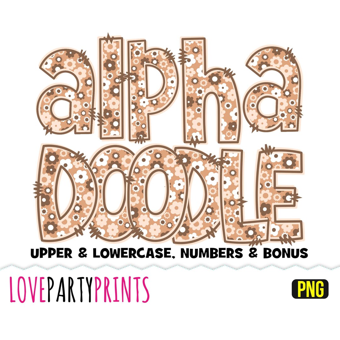 Groovy Letters Numbers Doodle PNG Font, Uppercase & Lowercase Alphabet ...