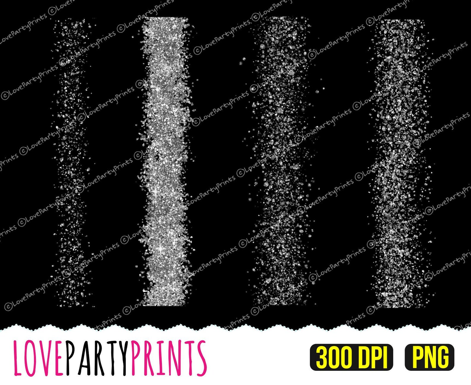 Silver Glitter Borders Clipart, PNG Format 300dpi, Glitter Seamless ...