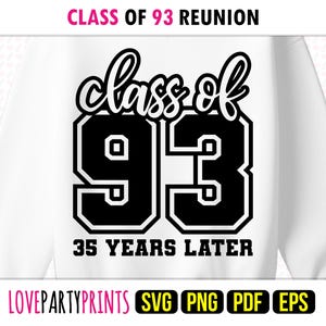 Reunion Class 93 SVG Png Pdf Eps, Class of 1993, 90s Graduate Senior University High School ...