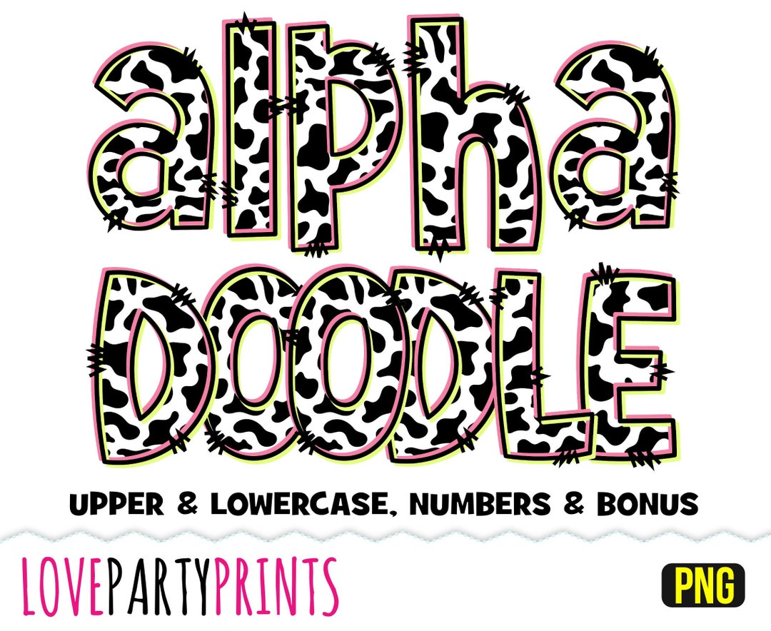 Cow Print Alphabet Doodle PNG Font Uppercase and Lowercase - Etsy