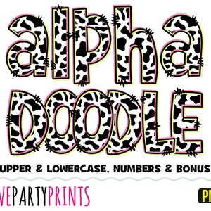 Cow Print Alphabet Doodle PNG Font Uppercase and Lowercase - Etsy