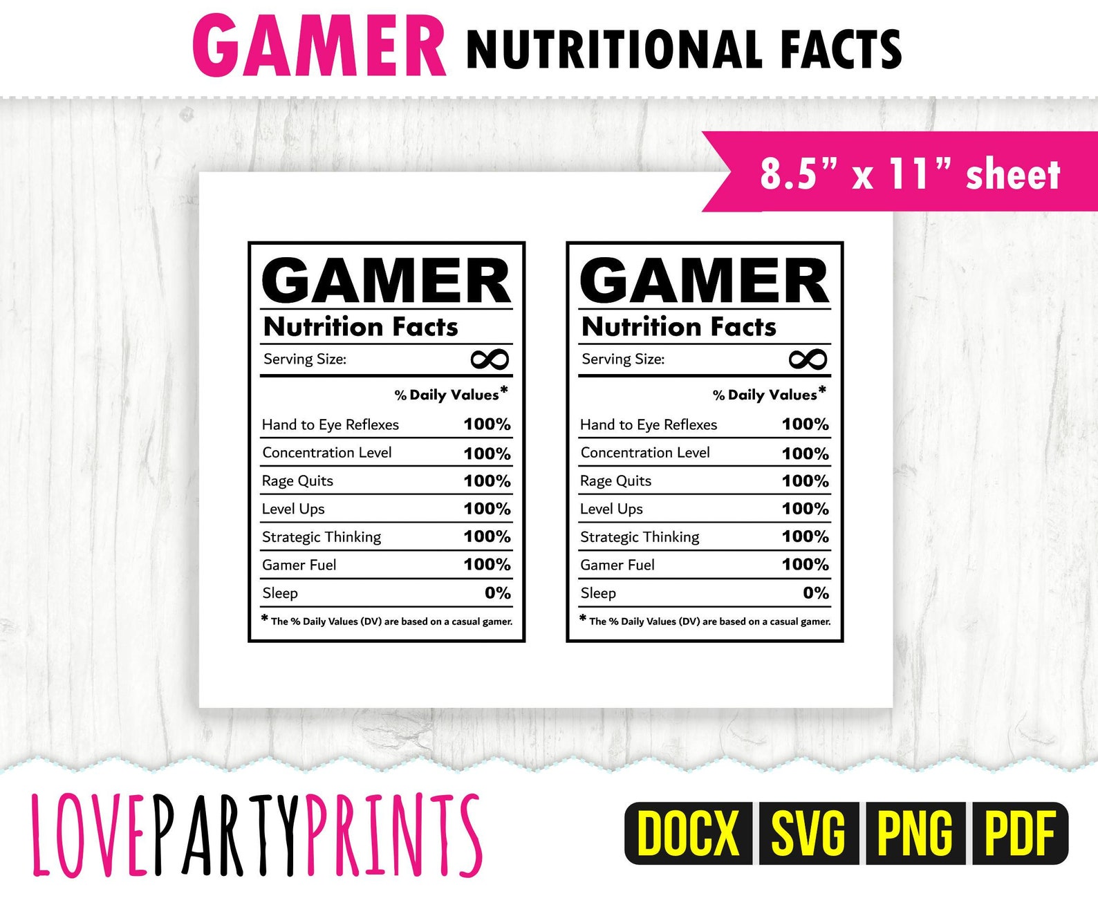 Gamer Nutrition Facts Label Template Gamer Nutrition Gamer - Etsy