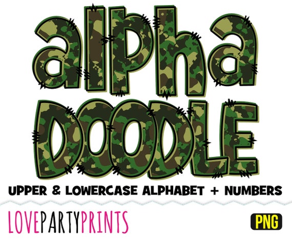 Camo Doodle Alphabet PNG Font Uppercase & Lowercase Alphabet - Etsy