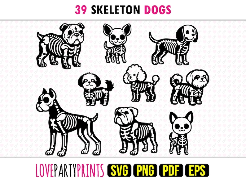 Dog Skeleton SVG Bundle, EPS, PNG, Pdf, Shepherd, Bulldog, Husky ...