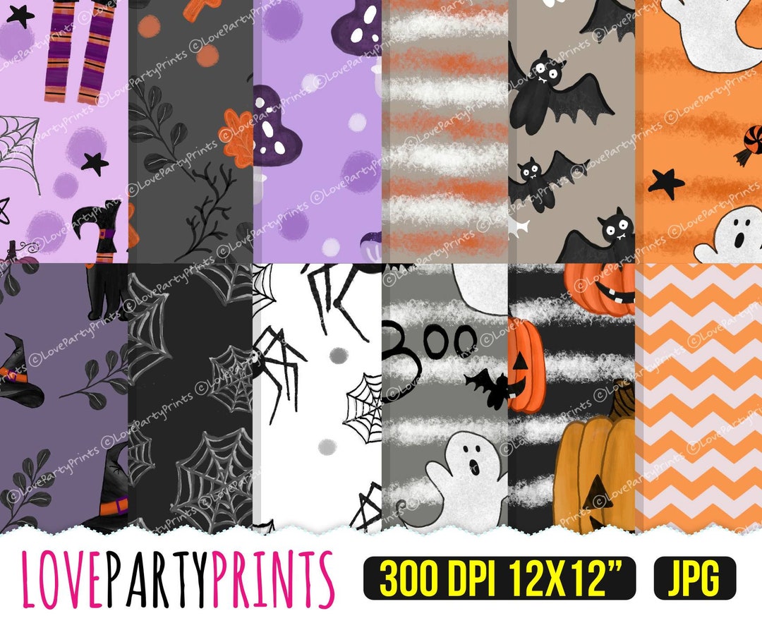Halloween Digital Paper - Hand Drawn 12x12" 300dpi - Mushrooms ...