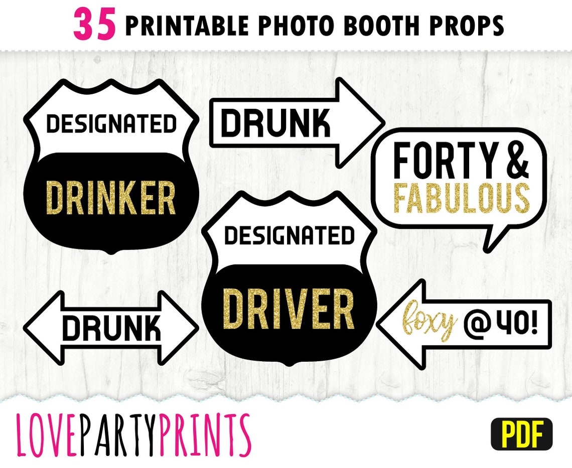 40th Birthday Printable Photo Booth Props + Sign - 40 Years - Party ...