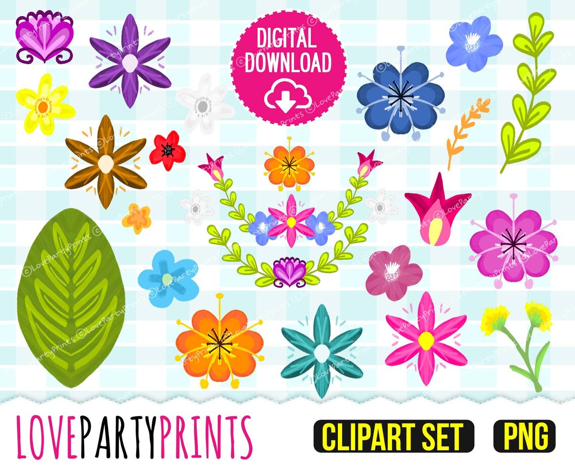 Mexican Flowers Clipart Bundle 21 Separate PNG Elements | Etsy
