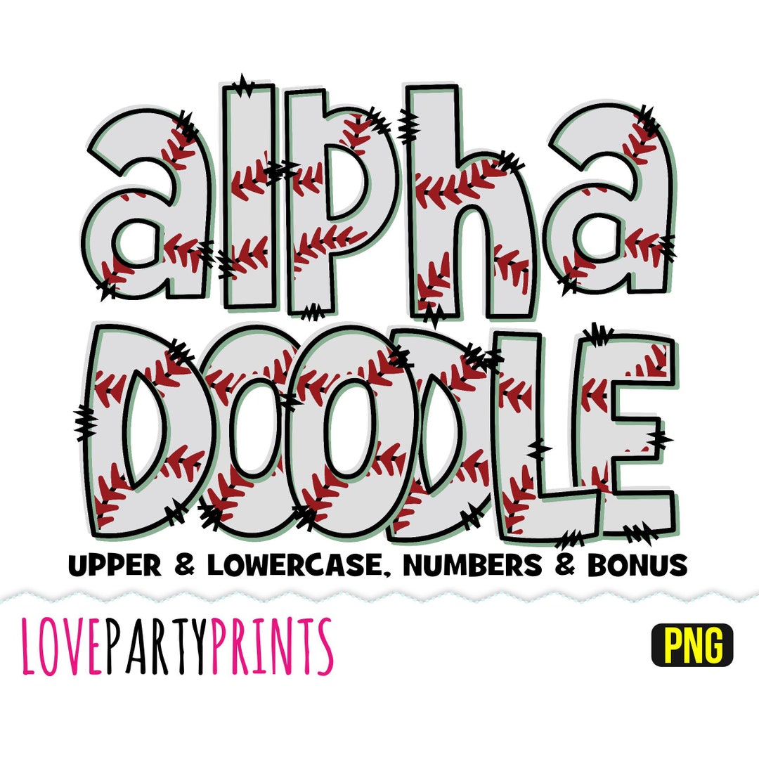 Baseball Letters Numbers Doodle PNG Font, Uppercase & Lowercase ...