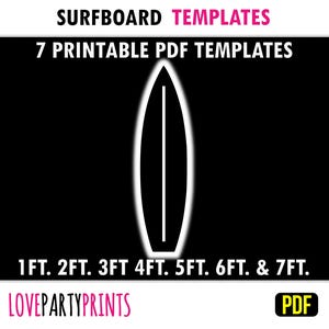 Surfboard Template PDF, 1ft-7ft Trace & Cut Templates, Life Size Beach ...