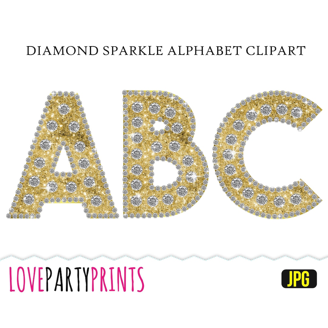 Gold and Diamond Sparkle Font JPG Files, Diamond Letters Clipart ...