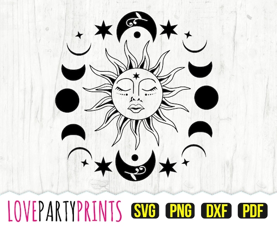 Sun and Moon SVG DXF PNG Pdf Moon Phase Svg Celestial - Etsy