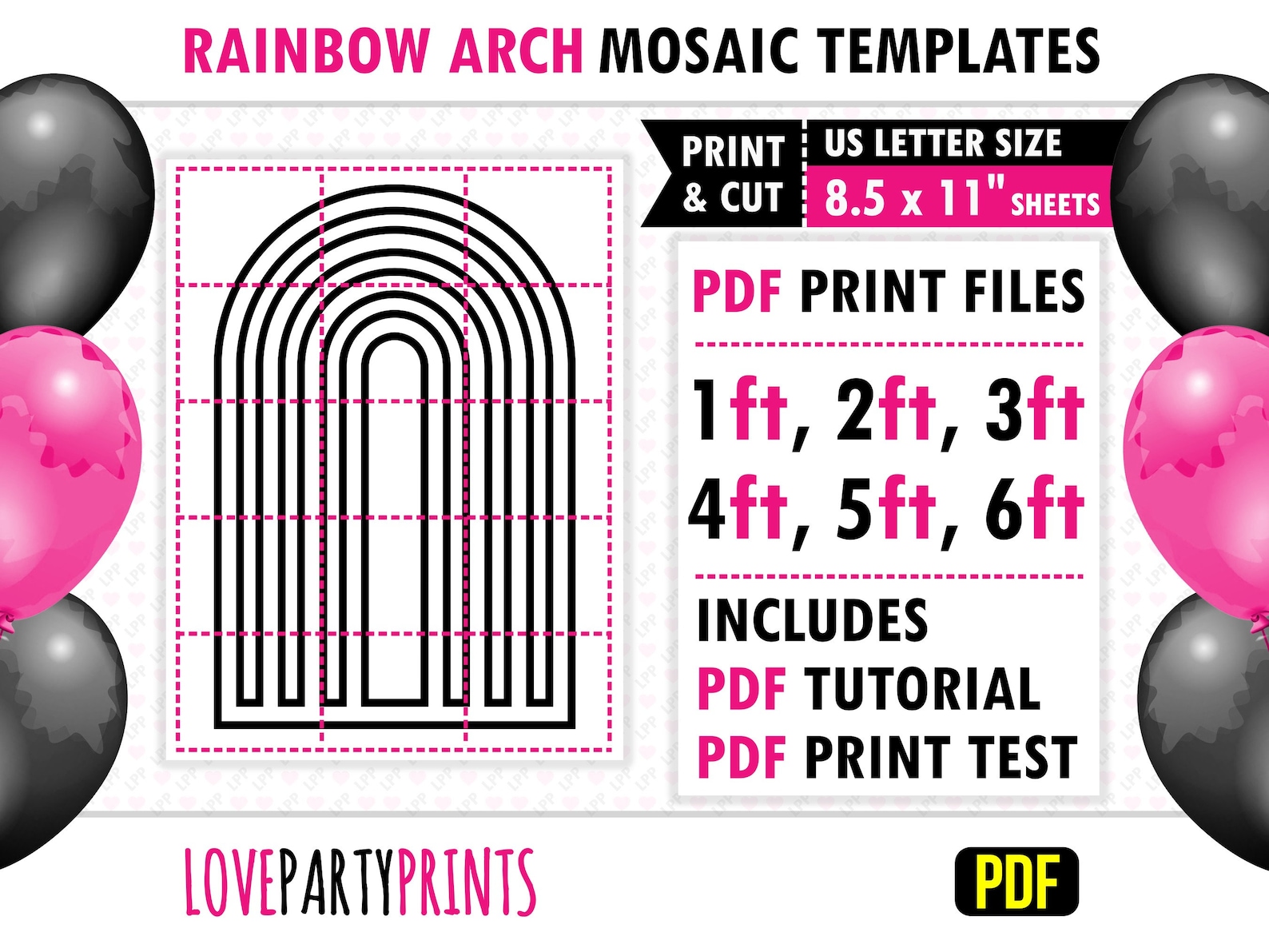 Rainbow Arch Template, All Sizes 1ft to 6ft, Arch Marquee, Mosaic From ...