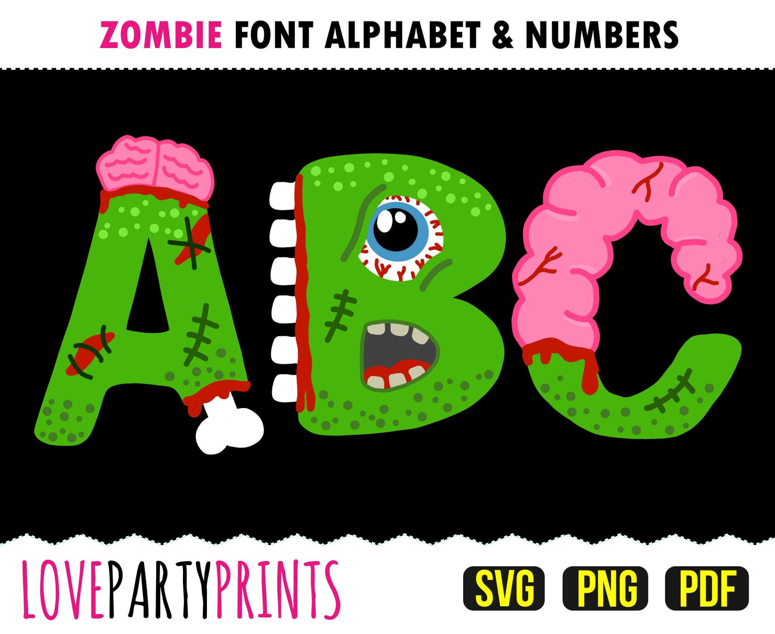 Zombie Font SVG, PNG, Pdf, Full Alphabet and Numbers, Zombie Horror ...