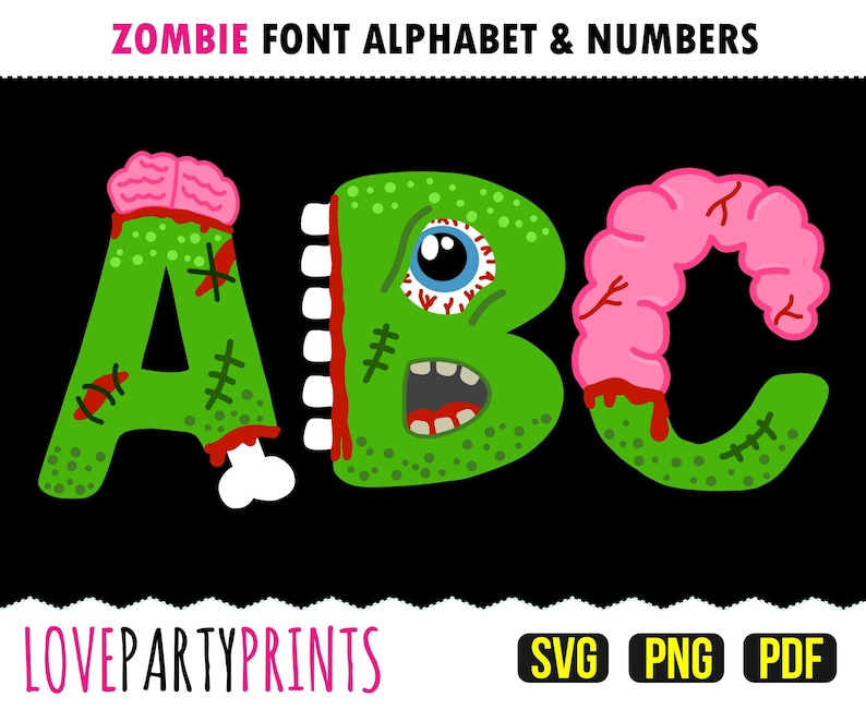 Zombie Font SVG, PNG, Pdf, Full Alphabet and Numbers, Zombie Horror ...