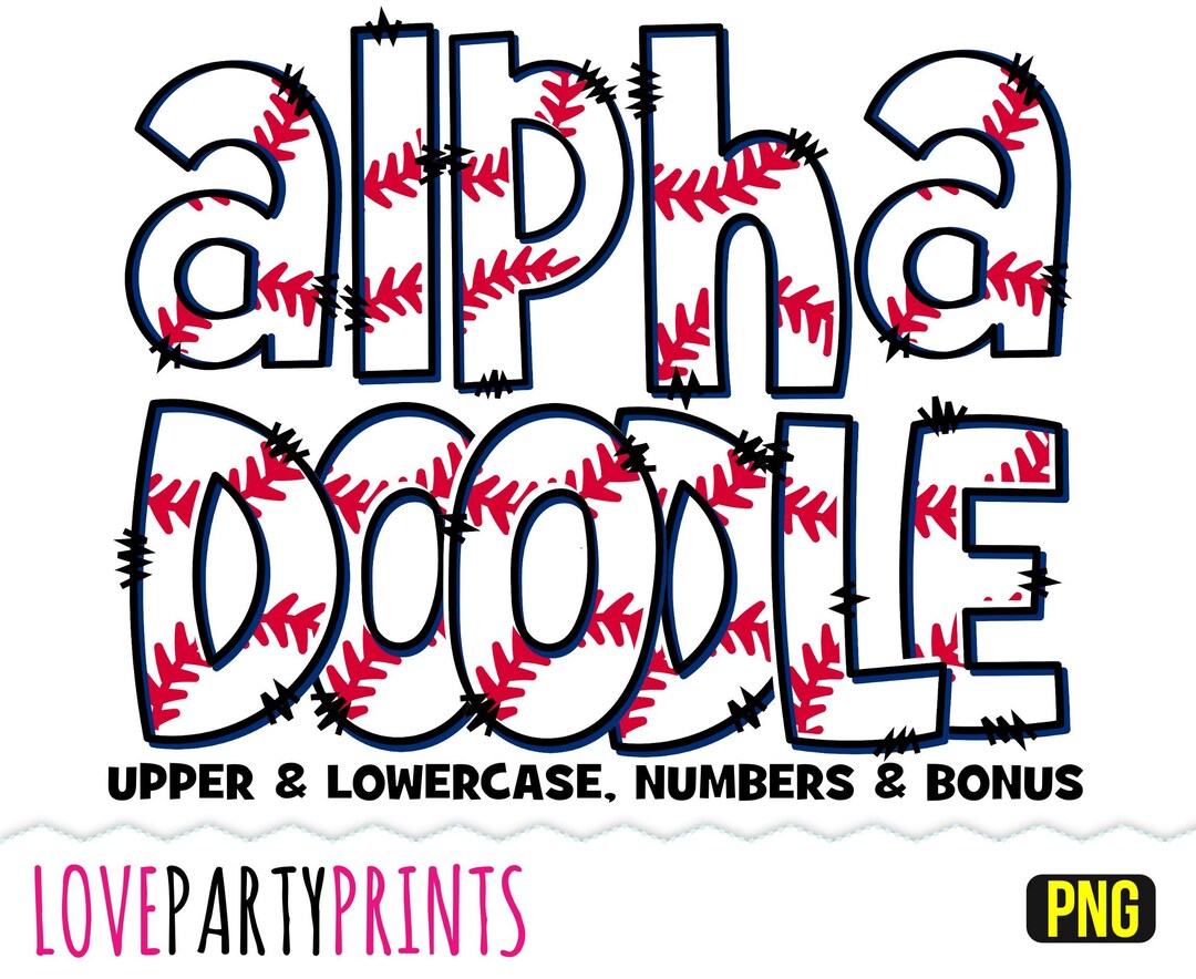 Baseball Alphabet Numbers Doodle PNG Font Uppercase & - Etsy
