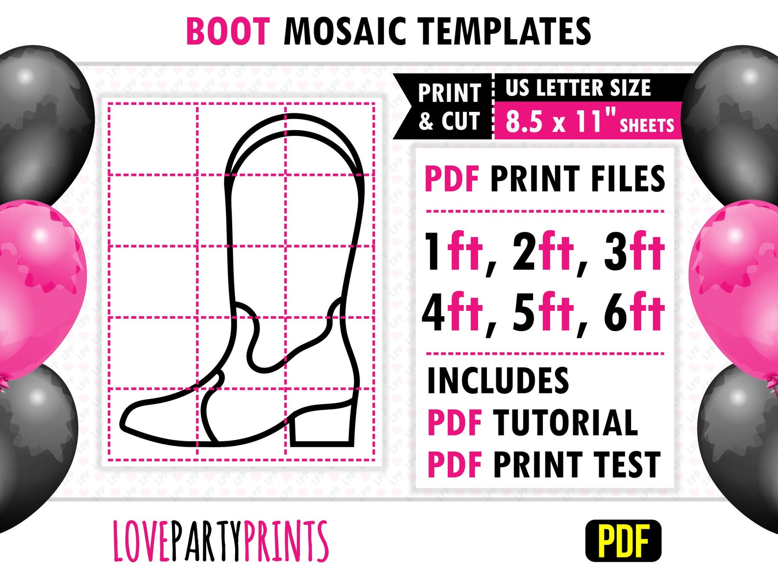 Boots From Balloons Template PDF, 1ft, 2ft, 3ft, 4ft, 5ft, 6ft, Cowgirl ...
