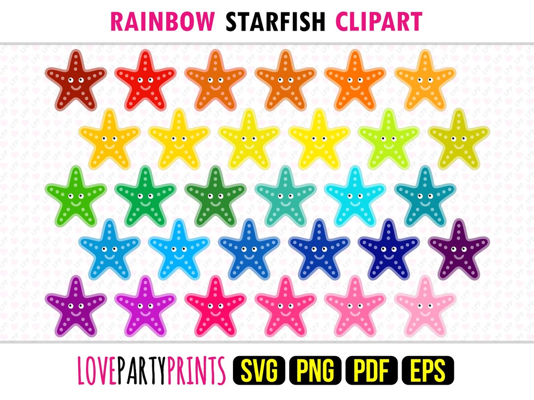 Rainbow Starfish Clipart SVG, PNG EPS Pdf, 30 Templates, Cute Star Fish ...