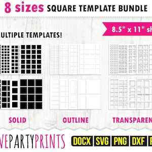 Square Template Bundle SVG, PDF, Png, Dxf, Blank Template, 8.5"x11", Ms ...