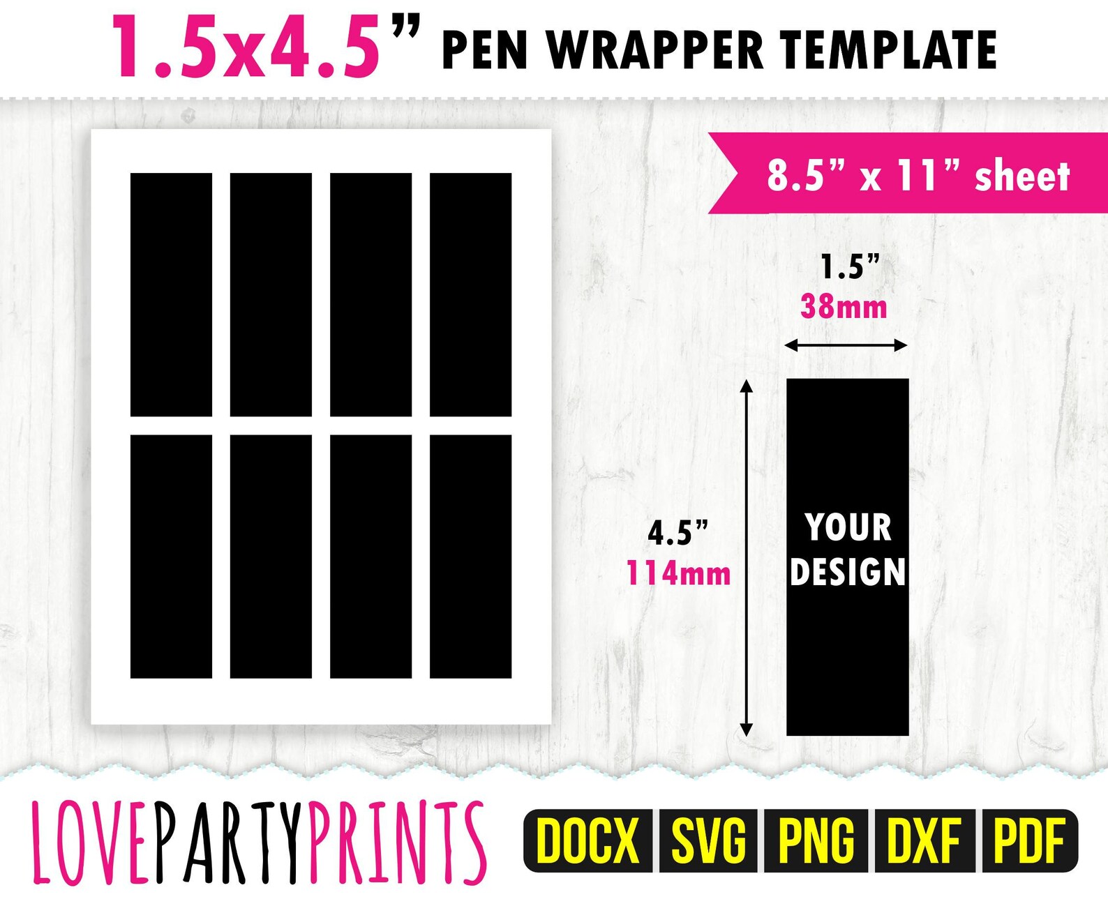 Pen Wrapper Template Svg Pdf Png Dxf Blank Pen Wrapper - Etsy