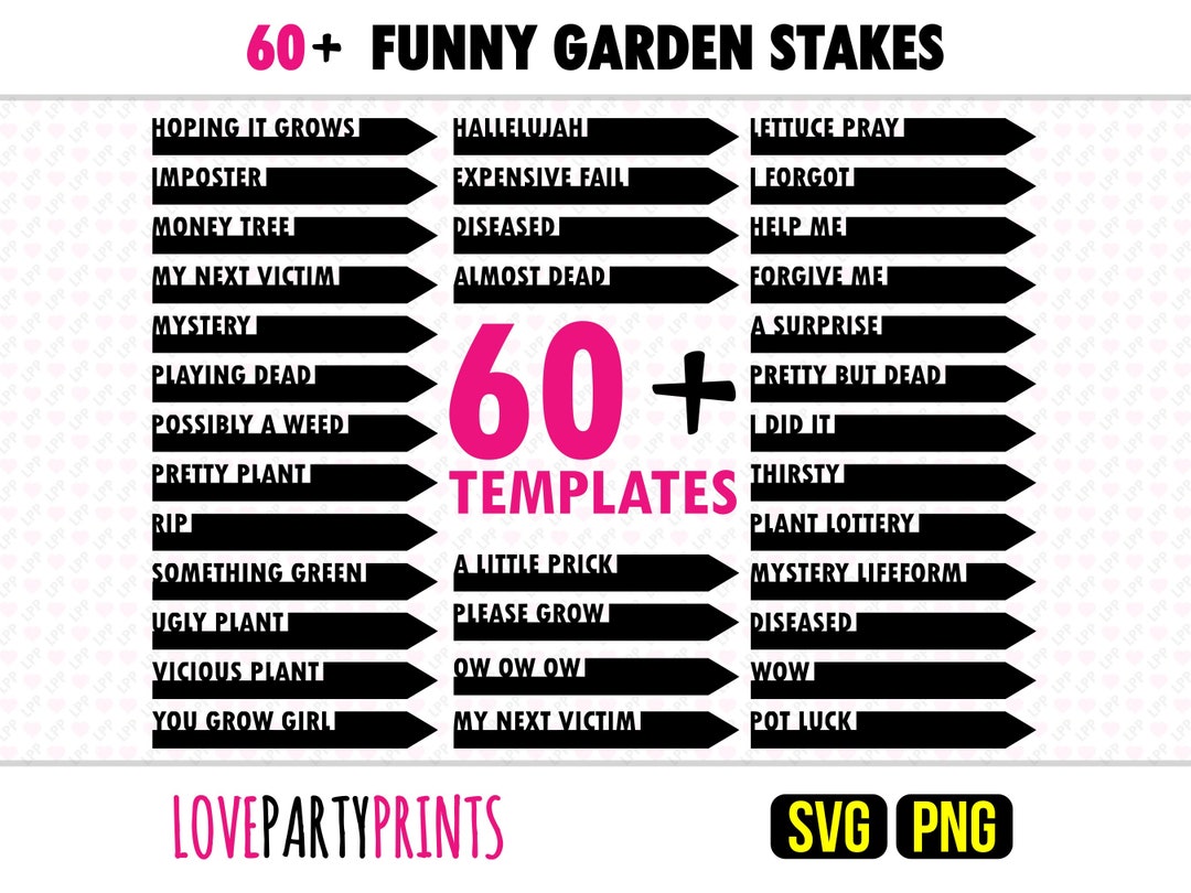 Funny Plant Stakes SVG Bundle, PNG Bundle, 60+ SVG Cut Files, Laser Cut ...