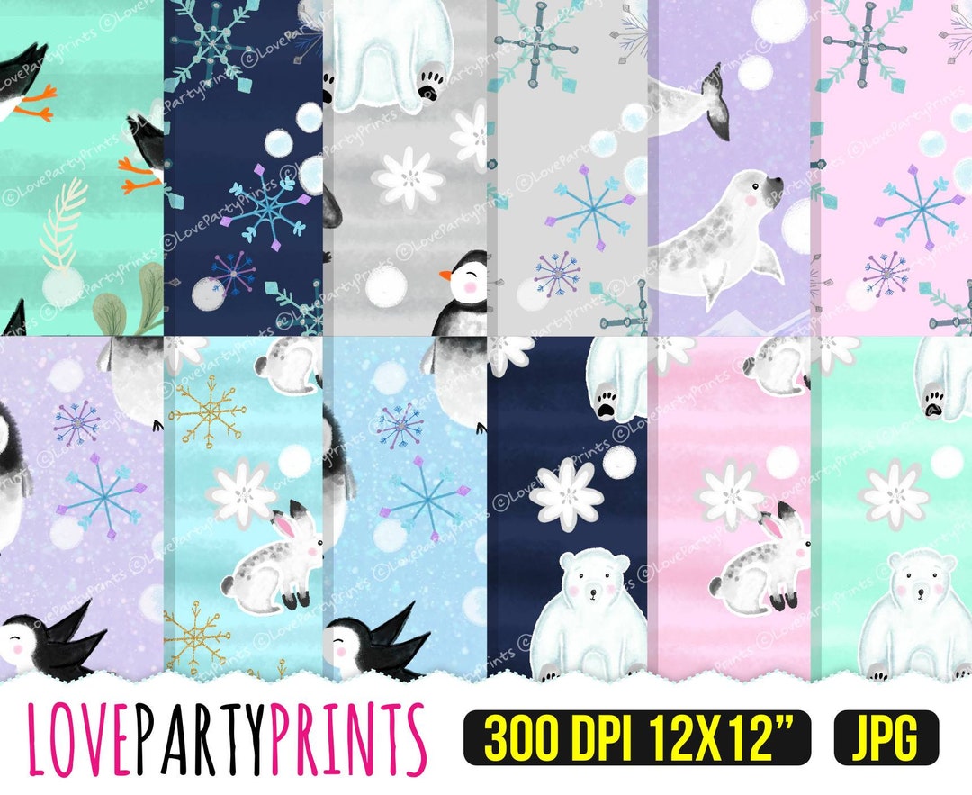 Winter Digital Paper, Seamless Patterns, Hand Drawn 12x12" 300dpi, (DP8 ...