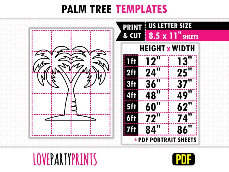 Palm Tree Template PDF, Print and Cut Templates, Giant Life Size ...