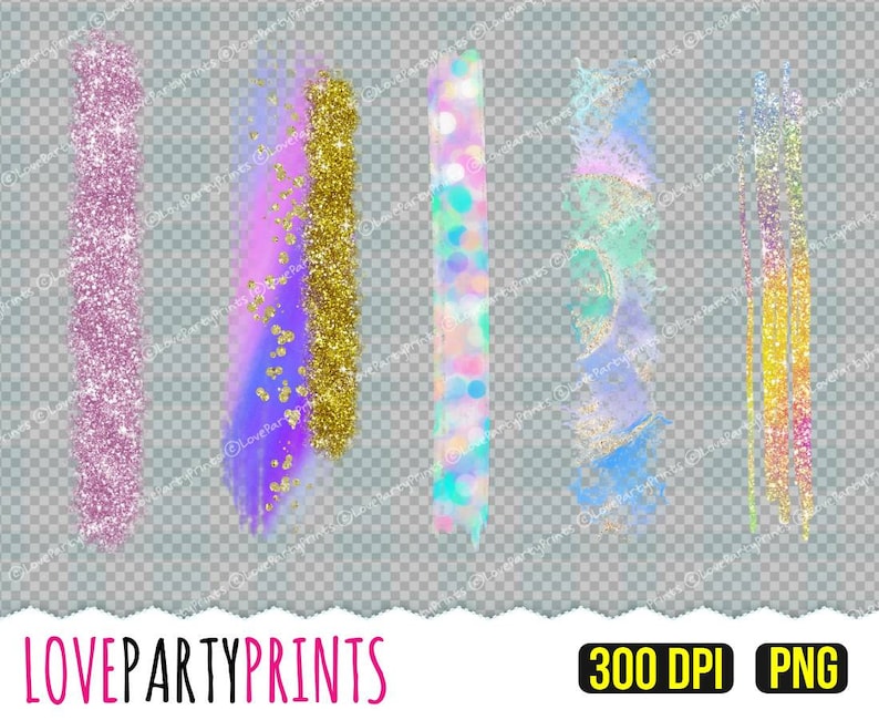Rainbow Brush Strokes Clipart, PNG Format 300dpi, Rainbow Glitter ...