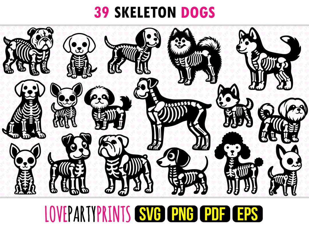 Dog Skeleton SVG Bundle, EPS, PNG, Pdf, Shepherd, Bulldog, Husky ...