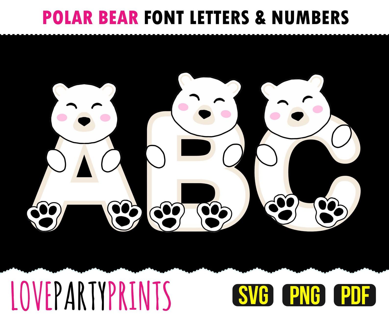 POLAR BEAR FONT Svg, Png and Pdf Files, Polar Bear Alphabet and Numbers ...