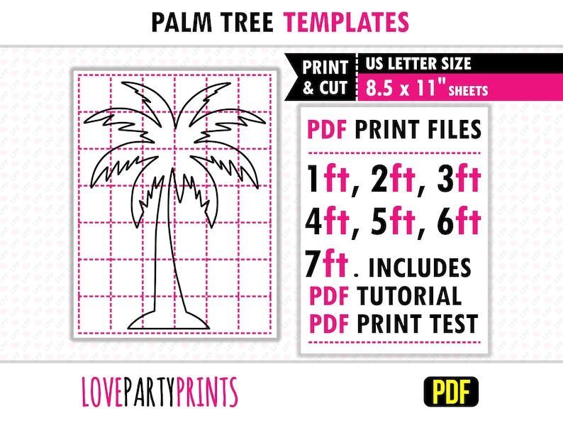 Palm Tree Template PDF, 1ft-7ft Trace & Cut Templates, Life Size Beach ...