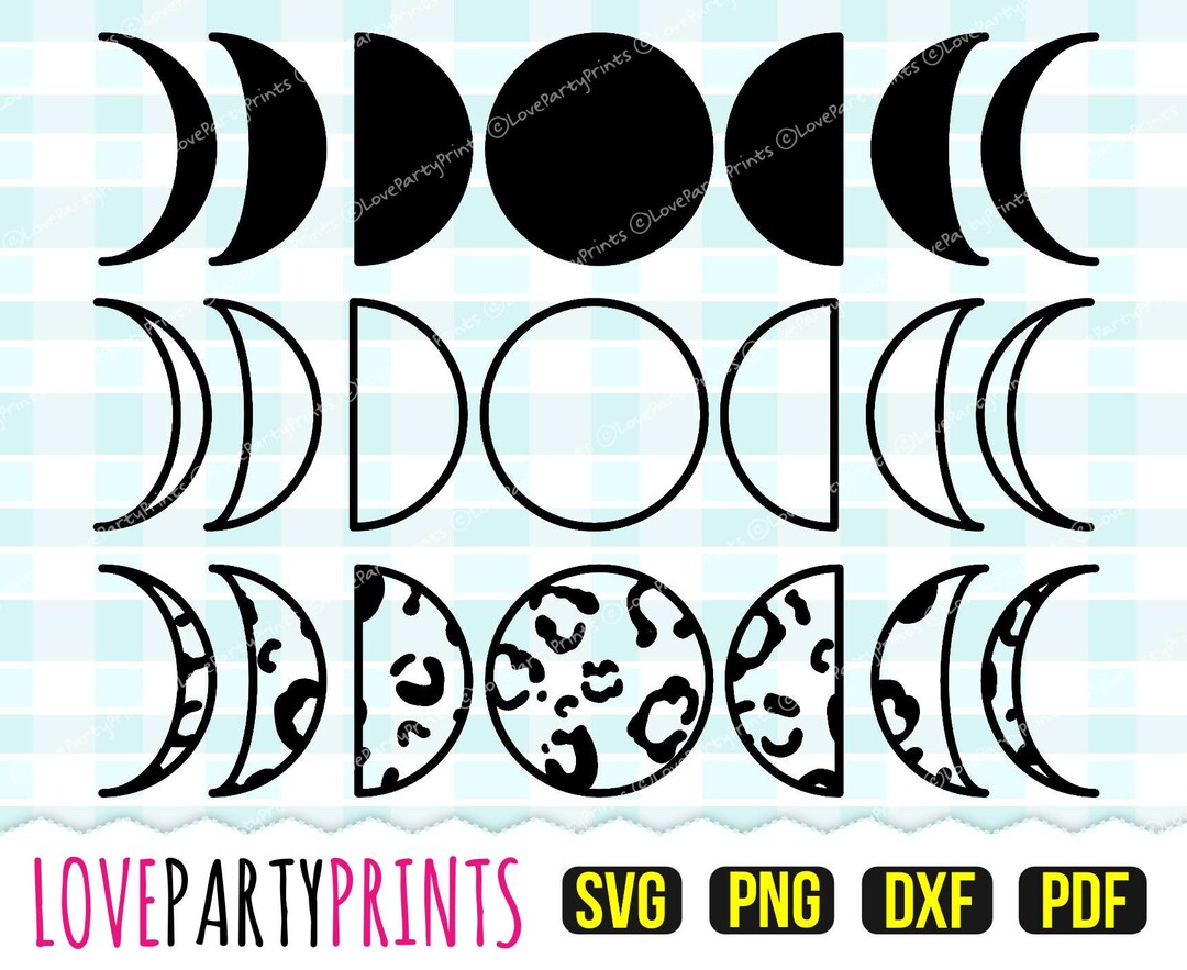 Moon Phases SVG, DXF, PNG, Pdf, Lunar Phases Svg, Crescent Moon Svg ...