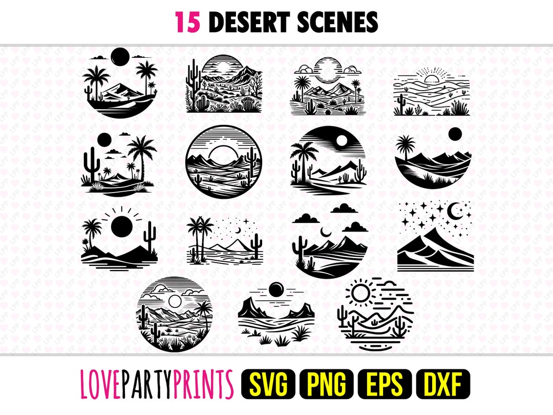 Desert Scene SVG Bundle, PNG, EPS, Dxf, Deserts Landscape Scenes ...