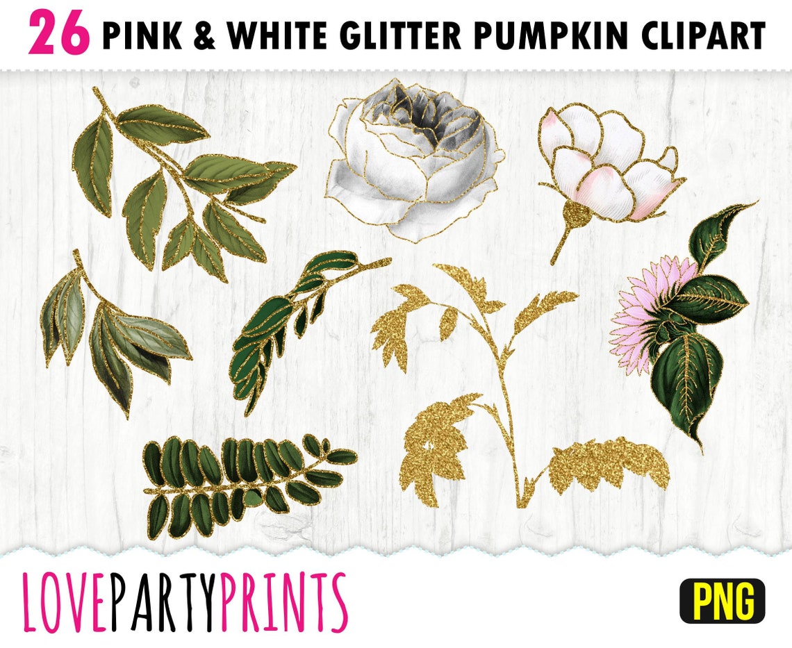 Pink White and Gold Pumpkin Clipart PNG Format Glitter - Etsy