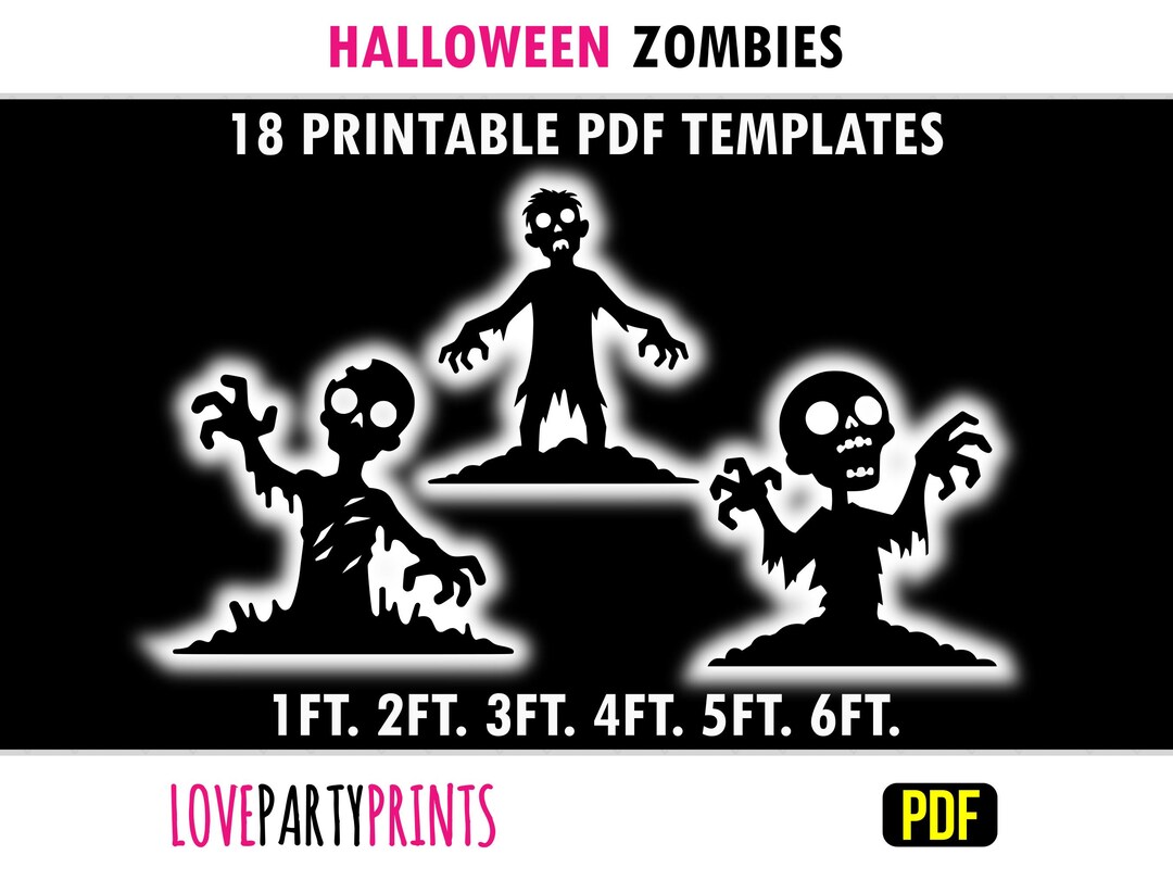 Zombie Lawn Template PDF Letter Size Printable Spooky Halloween Zombies ...