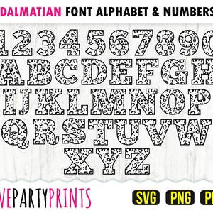 DALMATIAN FONT SVG Png Pdf, Dalmatian Alphabet, Dalmatian Numbers ...