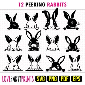 Peeking Rabbit Bundle, SVG, PNG, EPS, Pdf, 12 Rabbits Machine Cut Laser ...