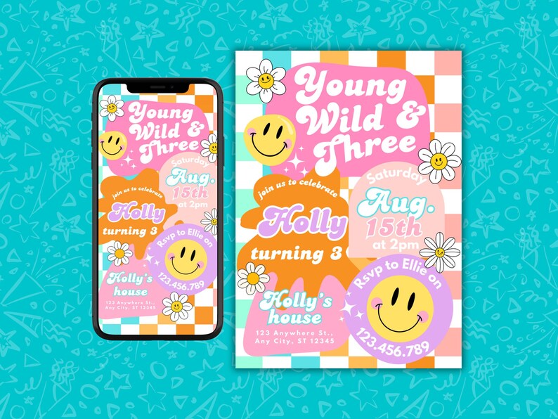Groovy Birthday Invitation Template | Editable Canva | Retro 70s Theme ...