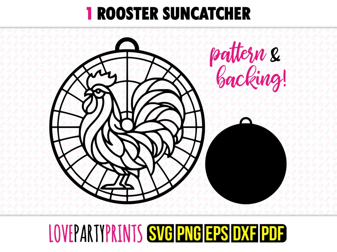 Rooster SVG Suncatcher, Dxf, Png, Pdf, Eps, Cockerel Ornament Sun ...