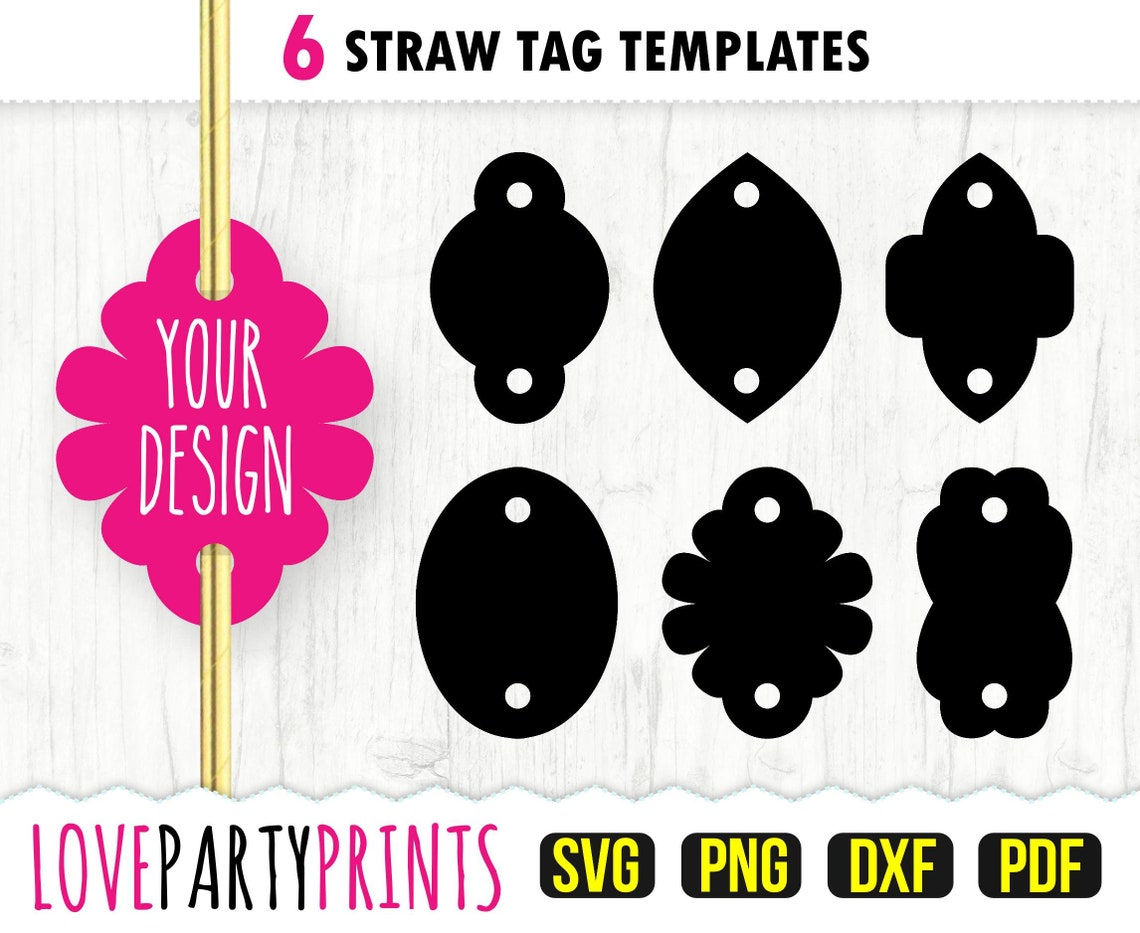 Straw Tag Templates Svg DXF PNG PDF 6 Straw Tags - Etsy