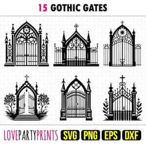 Gothic Gate SVG Bundle, PNG, EPS, Dxf, Spooky Gates, Medieval Gate ...